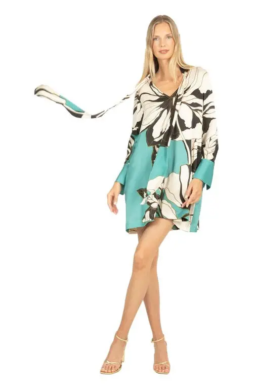 SECRET PON-PON Nerissa Mini Dress - Cyan Green Abstract Floral