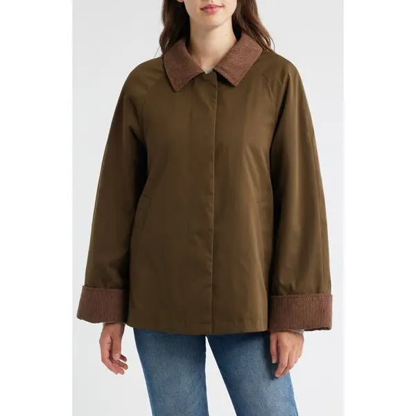 Sam Edelman Corduroy Trim Rain Jacket - Botanic Green