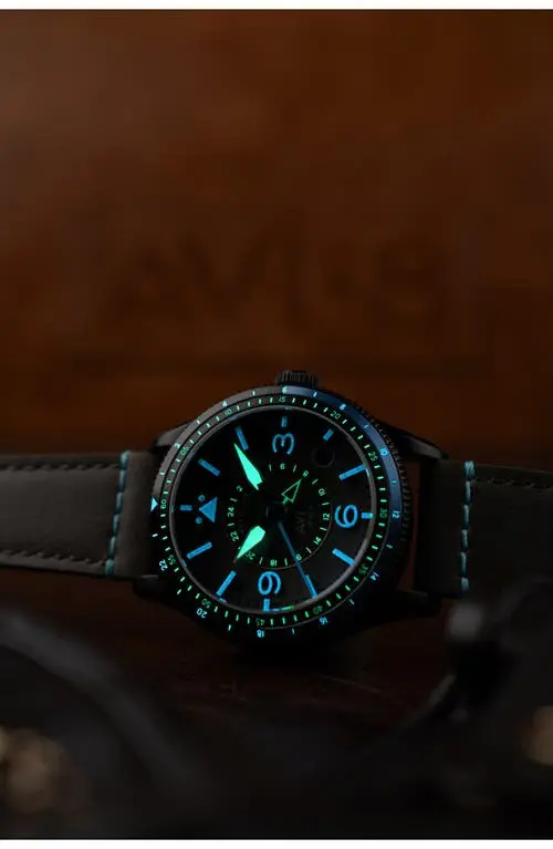 AVI-8 Flyboy Airmaster Gmt Leather Strap Watch - Grey