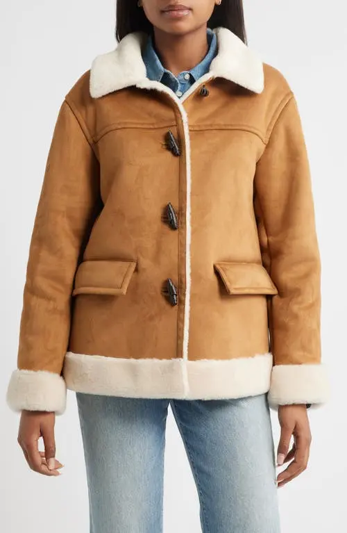 Sam Edelman Faux Shearling Coat - Cognac/ivory