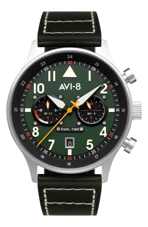 AVI-8 Hawker Hurricane Chronograph Leather Strap Watch - Green