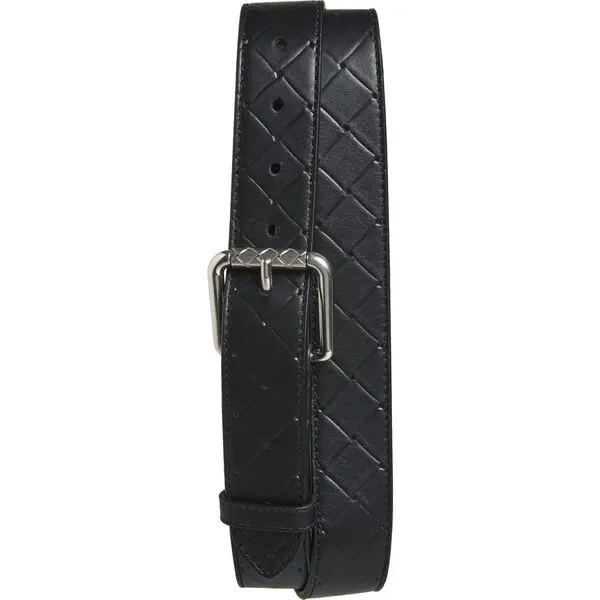 Bottega Veneta Intrecciato Leather Belt - Black-silver