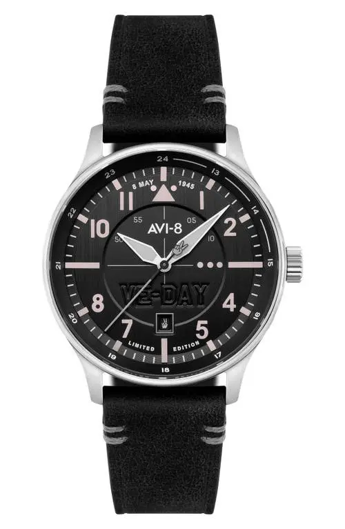 AVI-8 Hawker Hurricane Kent Leather Strap Watch - Black