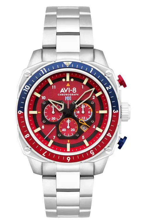 AVI-8 Hawker Hunter Atlas Dual Time Chronograph Bracelet Watch - Red
