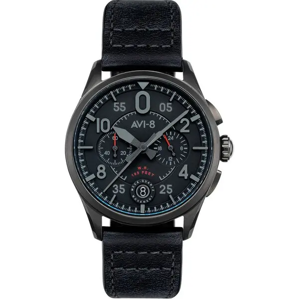 AVI-8 Spitfire Lock Slate Dial Chronograph Strap Watch - Black
