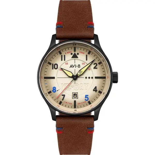 AVI-8 Hawker Hurricane Leather Strap Watch - Cream