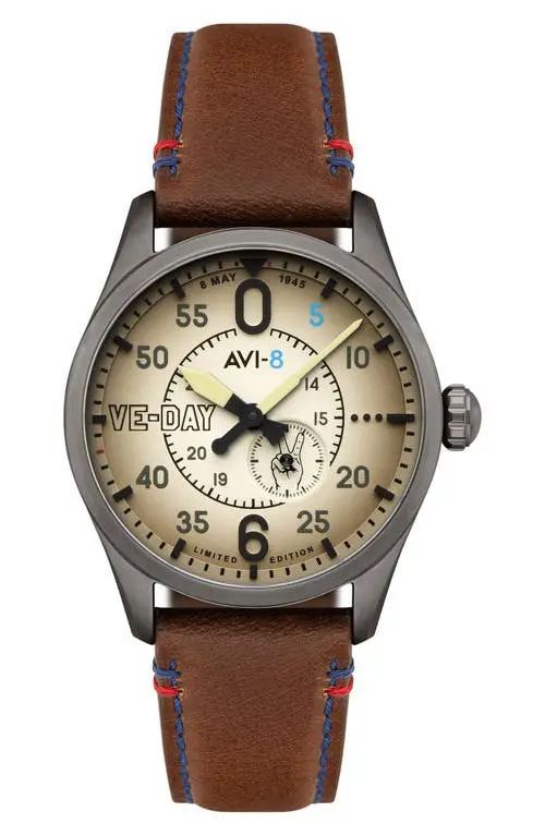 AVI-8 Spitfire Type 300 Automatic Ve-day 80th Anniversary Limited Edition Strap Watch - Cream