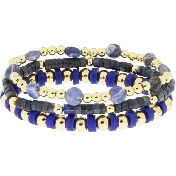 MARLYN SCHIFF Set Of 3 Beaded Stretch Bracelets - Gold Lapis