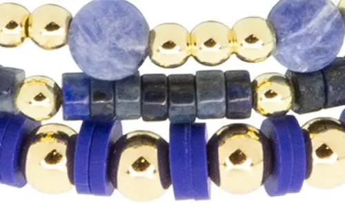 MARLYN SCHIFF Set Of 3 Beaded Stretch Bracelets - Gold Lapis