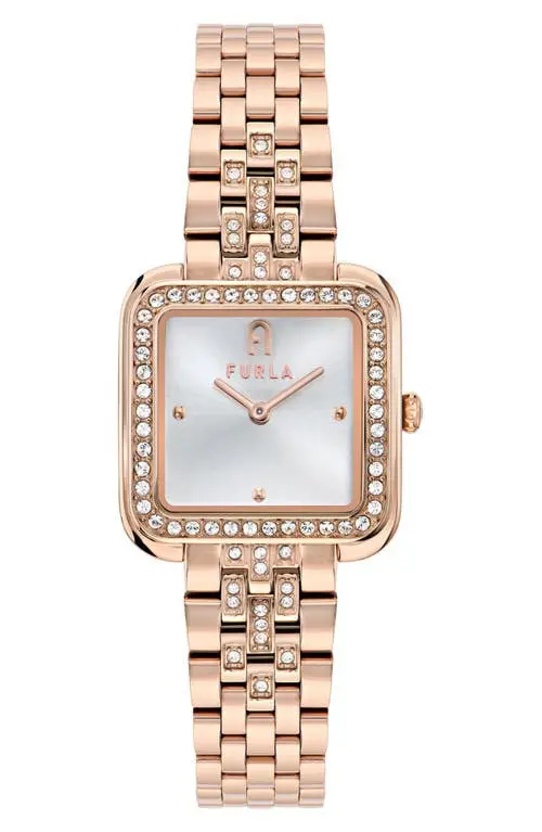 Furla Heritage Crystal Square Bracelet Watch - Rose Gold
