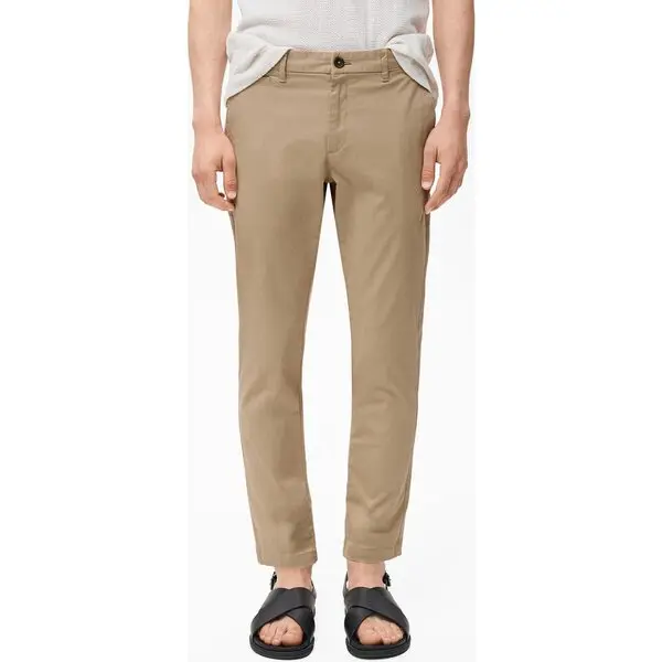 Mango Prato Crop Tapered Stretch Cotton Chinos - Beige