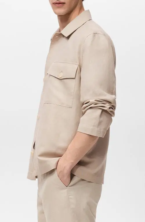 Mango Straight Fit Linen & Cotton Overshirt