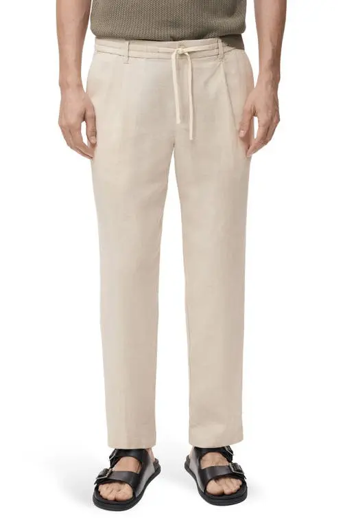 Mango Slim Fit Pleated Pants With Drawstring Waist