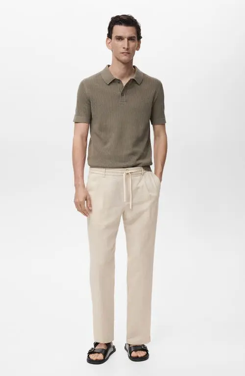 Mango Slim Fit Pleated Pants With Drawstring Waist