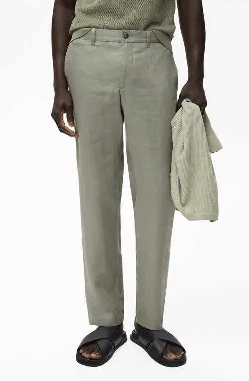 Mango Slim Fit Flat Front Linen Trousers