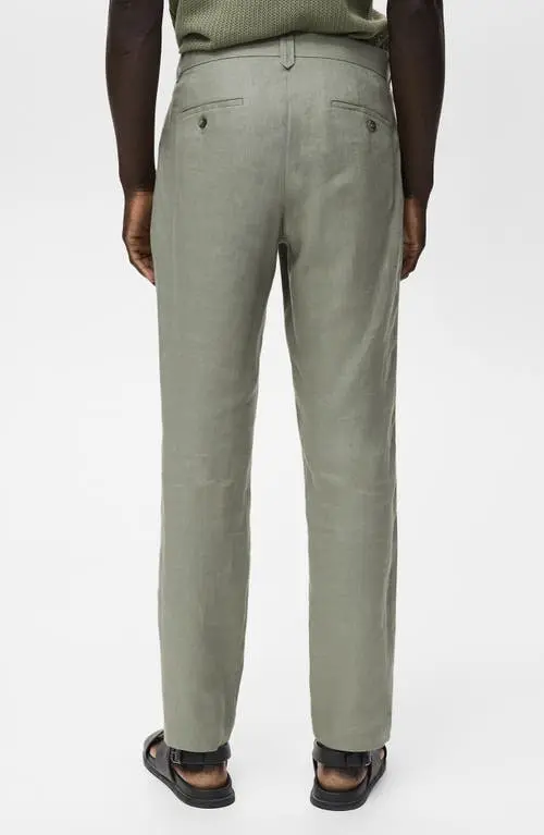 Mango Slim Fit Flat Front Linen Trousers