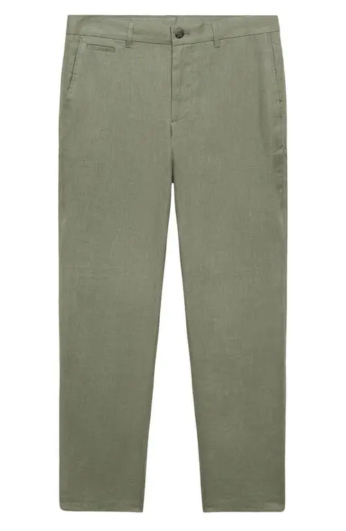 Mango Slim Fit Flat Front Linen Trousers