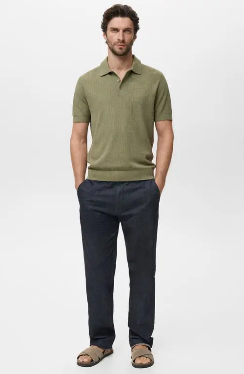 Mango Ribbed Polo Sweater - Dark Green