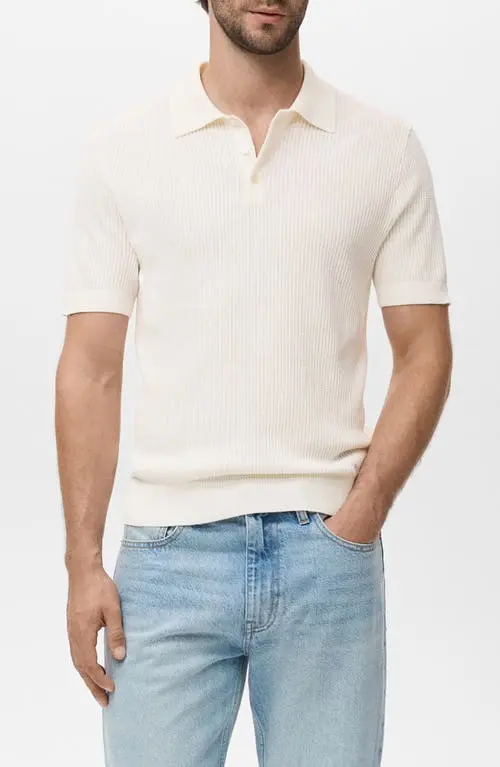 Mango Ribbed Polo Sweater - Off White