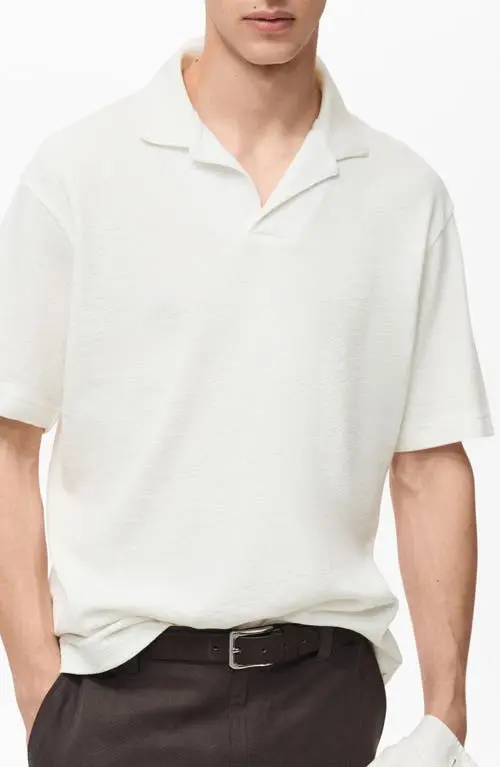 Mango Relaxed Fit Textured Cotton Polo - Ecru