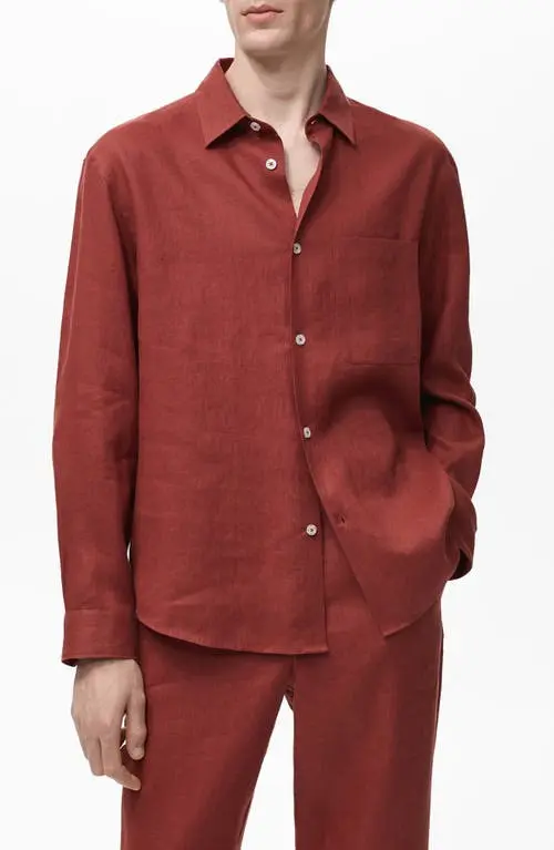 Mango Regular Fit Linen Button-up Shirt - Cherry