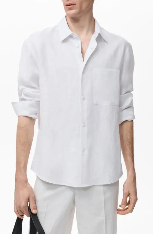 Mango Regular Fit Linen Button-up Shirt - Off White