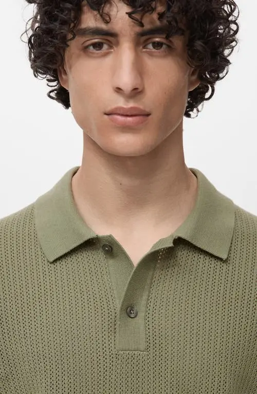 Mango Openwork Knit Cotton Polo - Green