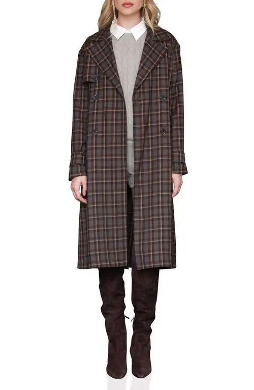 Avec Les Filles Plaid Belted Trench Coat With Button Detail