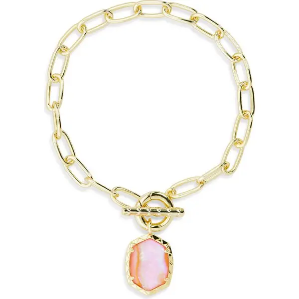 Kendra Scott Daphne Paper Clip Link Toggle Bracelet - Gld Lt Pink Ird Abal