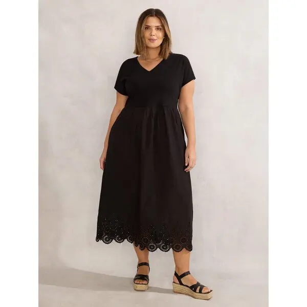 LIVE UNLIMITED Jersey Woven Mix T-shirt Dress - Black
