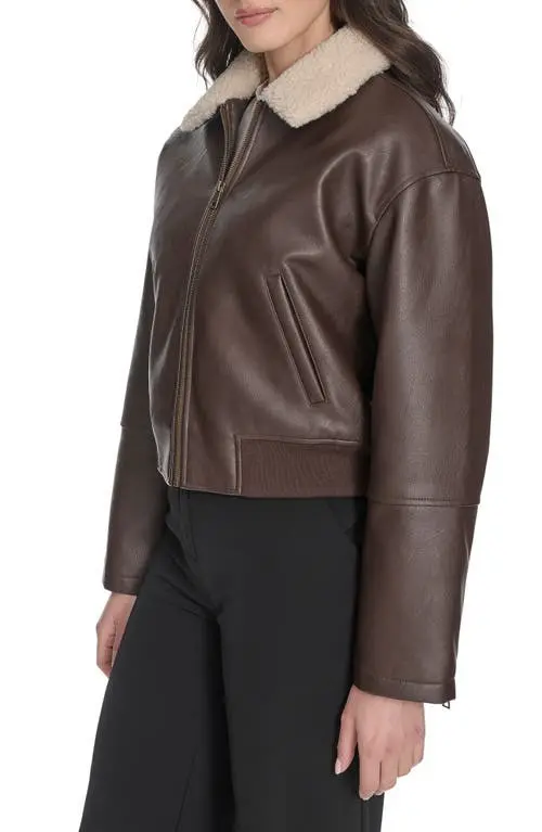 LEVI'S Faux Leather Bomber Jacket With Faux Shearling Collar