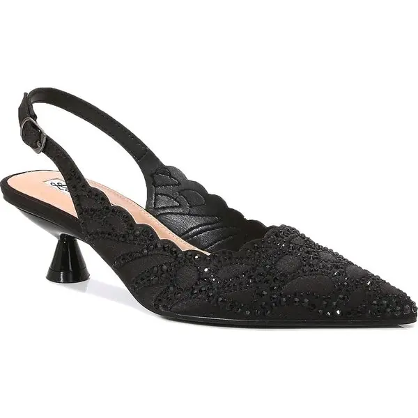 LADY COUTURE Scallop Top Line Slingback Pump - Black