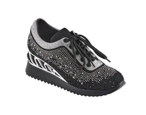 LADY COUTURE Rhinestone Embellished Wedge Sneakers - Black Multi