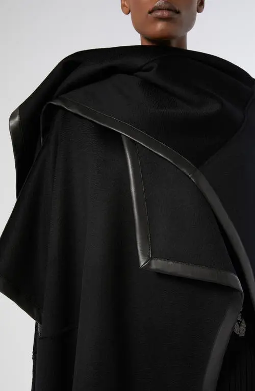 Marina Rinaldi Ortica Faux Leather Trimmed Virgin Wool Poncho