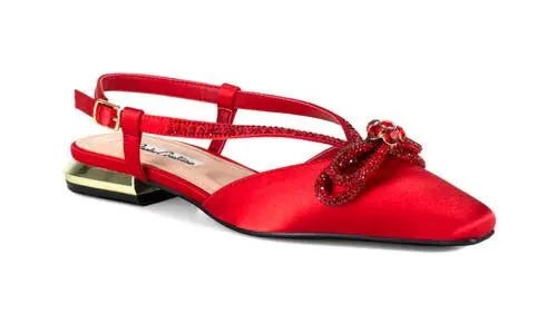 LADY COUTURE Rhinestone Bow Flat Slingback Sandals - Red