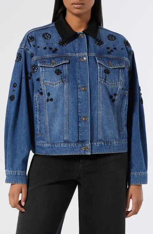 Marina Rinaldi Rhinestone Detail Denim Trucker Jacket