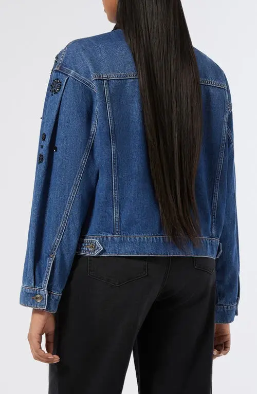 Marina Rinaldi Rhinestone Detail Denim Trucker Jacket
