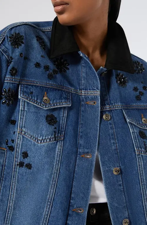 Marina Rinaldi Rhinestone Detail Denim Trucker Jacket
