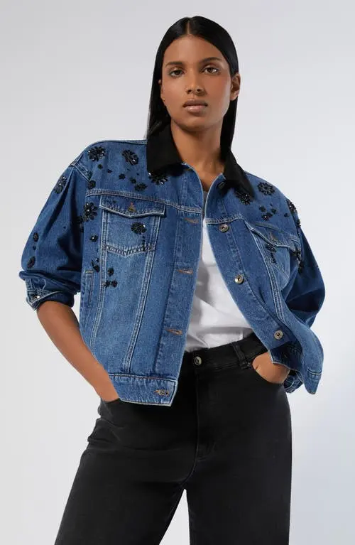 Marina Rinaldi Rhinestone Detail Denim Trucker Jacket