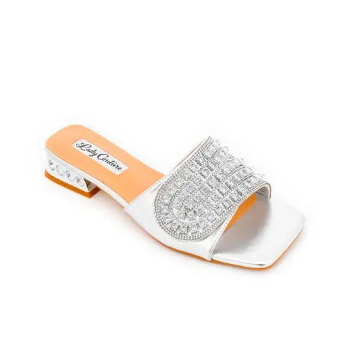 LADY COUTURE Rhinestone Embellished Slingback Sandals - Silver