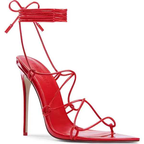 Femme La Strappy Ankle Wrap Stiletto Sandals - Red