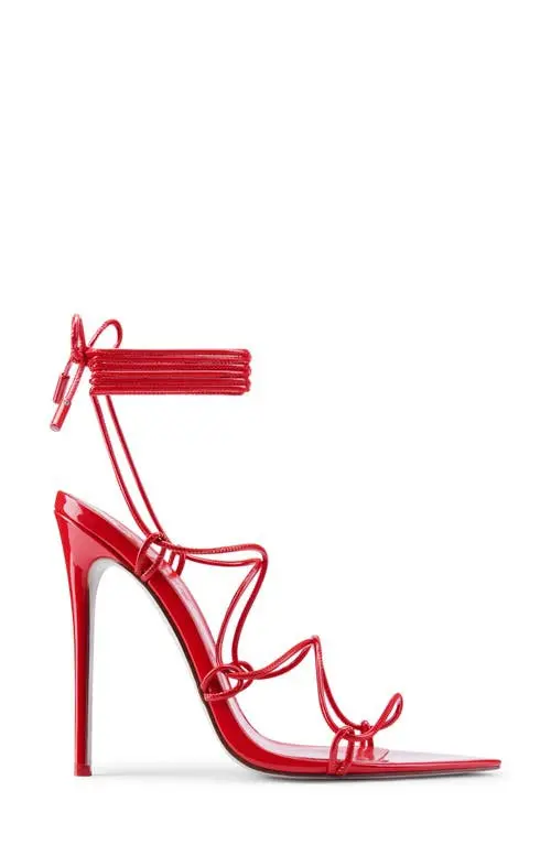 Femme La Strappy Ankle Wrap Stiletto Sandals - Red