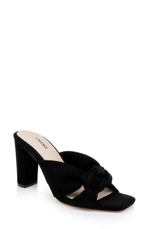 L'Agence Leonie Block Heel Slide Sandal - Black Suede