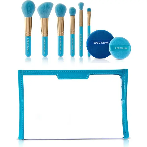 SPECTRUM Evil Eye 8-piece Travel Makeup Brush & Velvet Puff Set $50 Value - Blue/turquoise