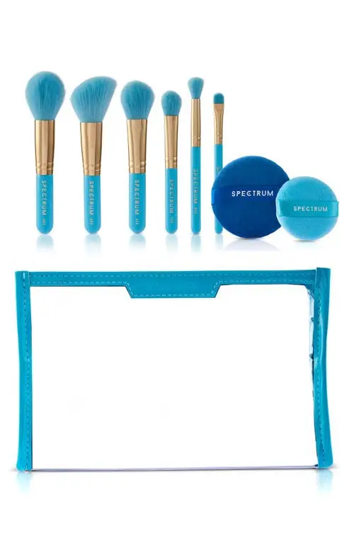 SPECTRUM Evil Eye 8-piece Travel Makeup Brush & Velvet Puff Set $50 Value - Blue/turquoise