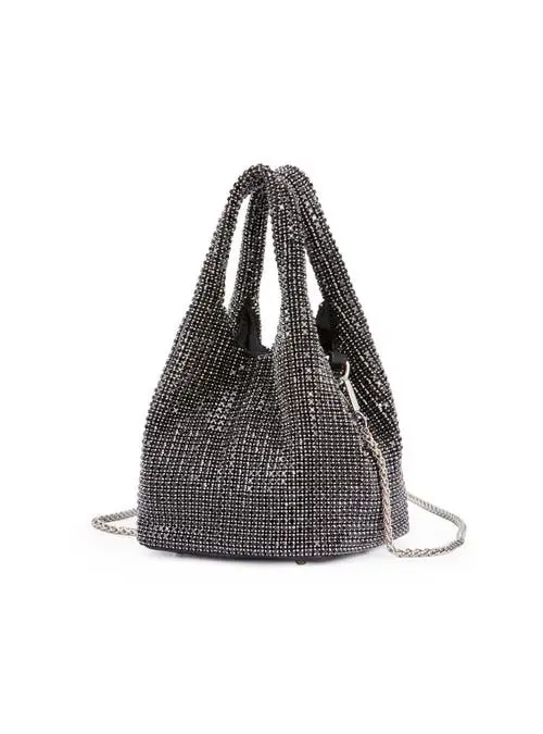 LADY COUTURE Slouchy Shoulder Handbag With Rhinestones - Black