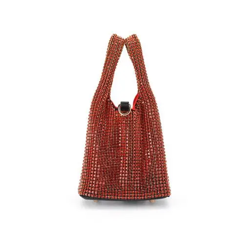 LADY COUTURE Slouchy Shoulder Handbag With Rhinestones - Red