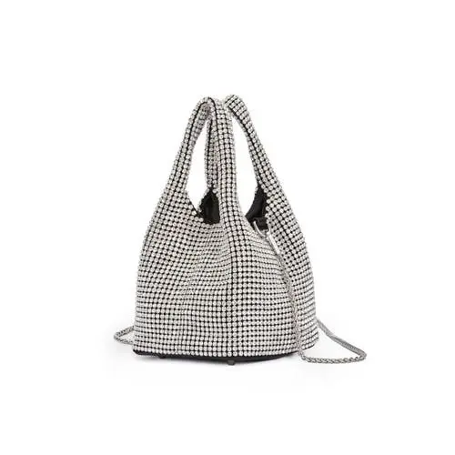 LADY COUTURE Slouchy Shoulder Handbag With Rhinestones - Silver