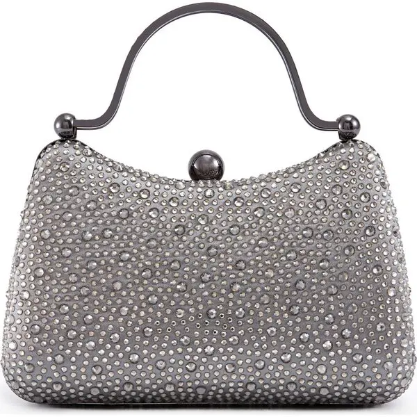 LADY COUTURE Dazzling Evening Handbag With Metal Handles - Pewter