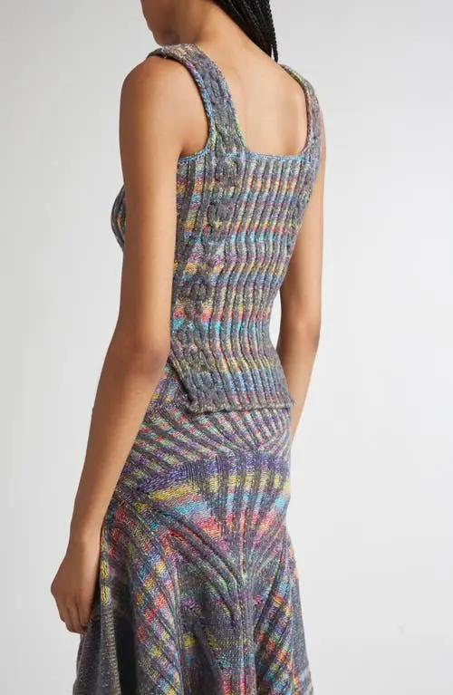 PAOLINA RUSSO Warrior Corset Mixed Stitch Wool Blend Sweater Tank - Grey/rainbow